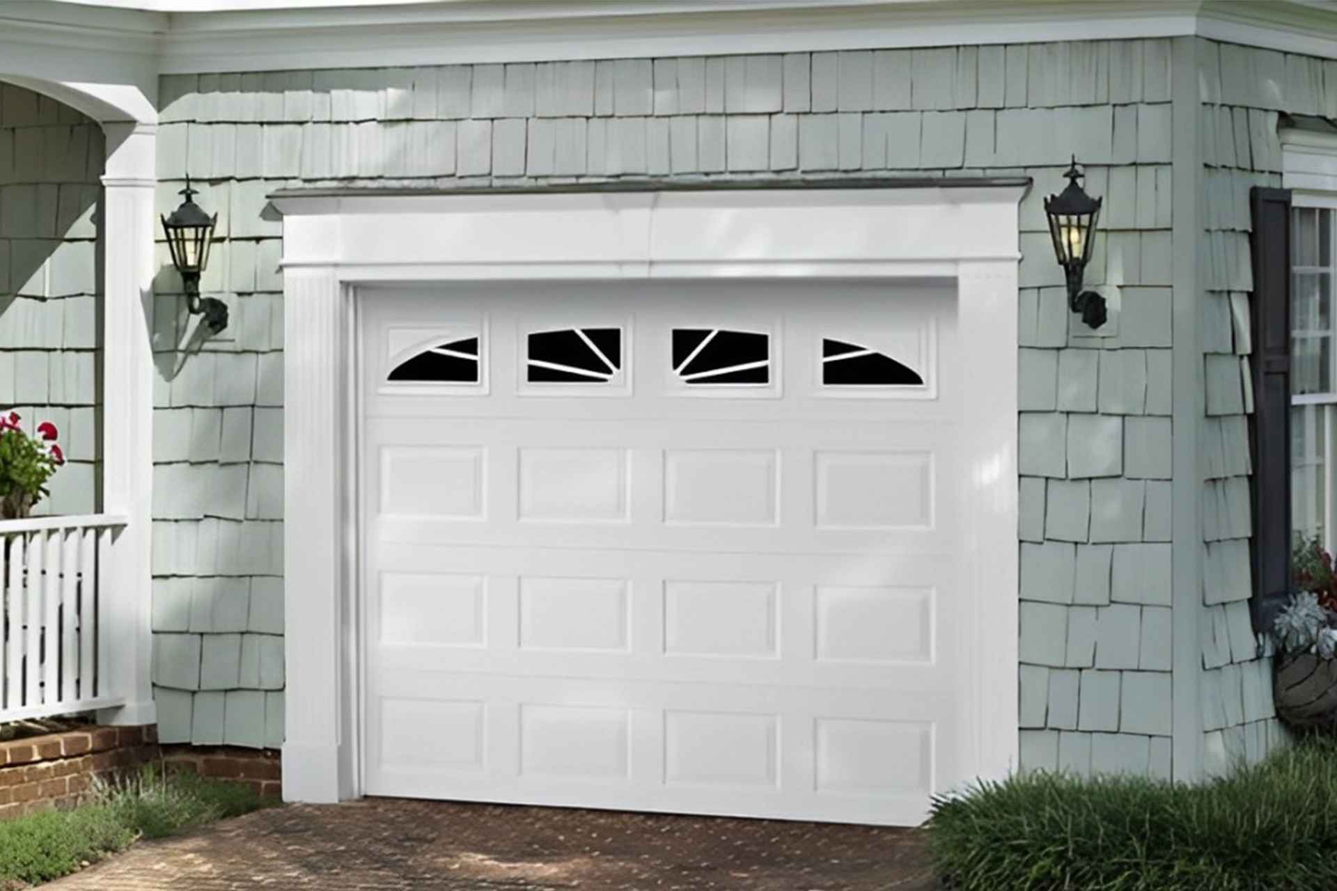 Garage Door – Traditional Short Panel with Sunray Windows, White - Door ...