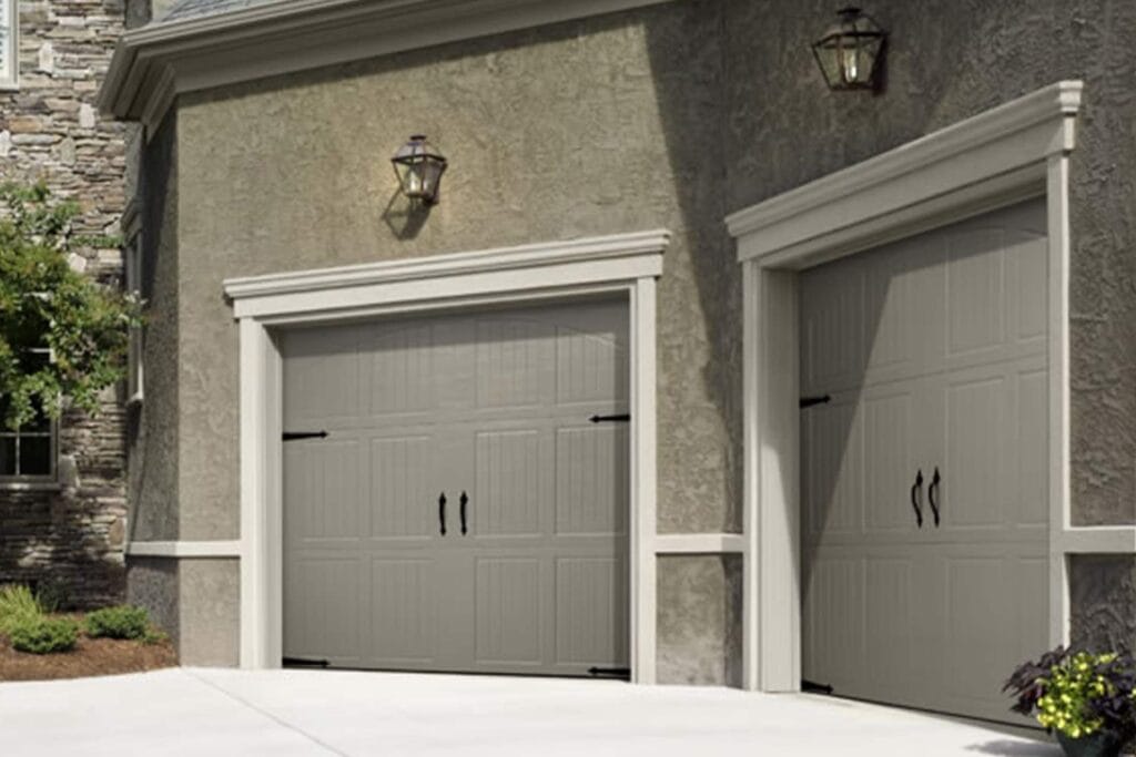 Tuscany with Closed Arch, Blue Ridge Handles, Sandstone - Door Doctor VA